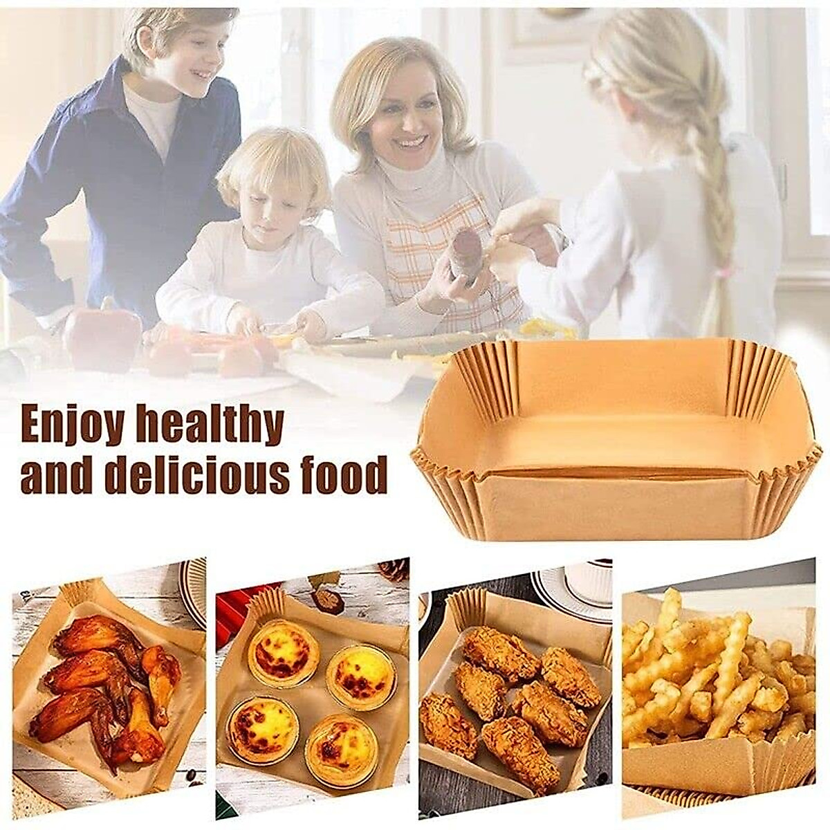 Air Fryer Disposable Liners Square - 8 Inch Air Fryer Disposable Baking Paper Roasting Microwave Food Grade Baking Fryer Disposable Paper 100 Pcs Disposable Plate Brown