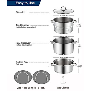 Cooks Standard Canning Juice Steamer Extractor Fruit Vegetables for Making Jelly, Sauces, 11-Quart Stainless Steel Multipot with Glass Lid, Clamp, 2-Pcs Hose