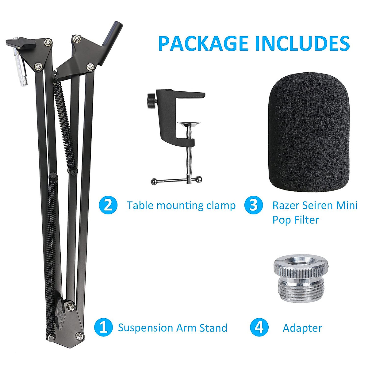 Razer Seiren X Boom Arm with Pop Filter - Mic Stand with Foam Cover Windscreen for Razer Seiren X Streaming Microphone by YOUSHARES