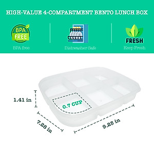 TeTeBak Bento Box - 6-Compartment Reusable Bento Lunch Box for School, Work, and Travel, Food Prep Containers, Snack Containers for Kids, Portion Control Bento Lunch Box for adult, Set of 2, Clear