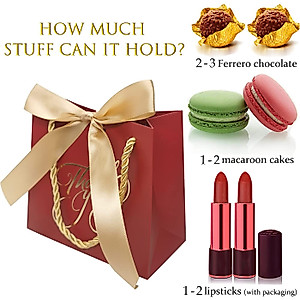 12Pack Red Thank You Gift Bags with Handles,Gold Foil Thank You Small Paper Bags Bulk with Golden Bow Ribbon for Wedding Baby Shower Party Favors Bridesmaid Celebration