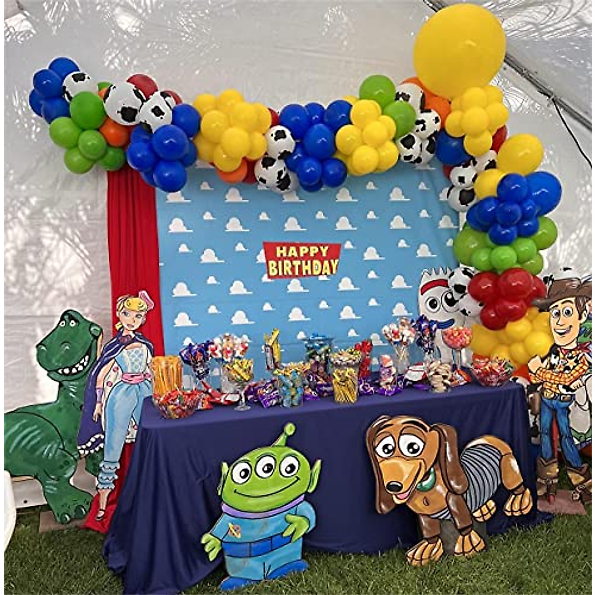 BINQOO 7x5ft Cartoon Blue Sky White Clouds Backdrop Toy Story Kids Birthday Party Boy Baby Shower Photography Background Photo Studio Props