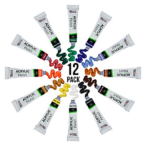 U.S. Art Supply Professional 12 Color Set of Acrylic Paint in 12ml Tubes - Rich Pigment Vivid Colors for Artists, Students, Beginners, Kids, Adults - Canvas, Portrait Paintings, Wood, Craft, Hobby