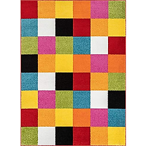 Well Woven StarBright Bright Square Modern Geometric Multi 5' x 7' Kids Area Rug, Multicolor