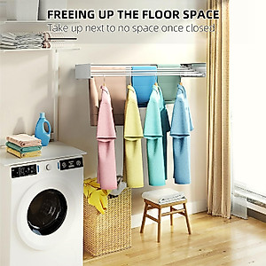 Laundry Drying Rack Collapsible, Wall Mounted Drying Rack, Clothes Wall Drying Rack, Space Saving Drying Rack for Laundry, 31.5" Wide, 13.2 Linear Ft, 5 Aluminum Rods, 60 lb Capacity (White 31.5")