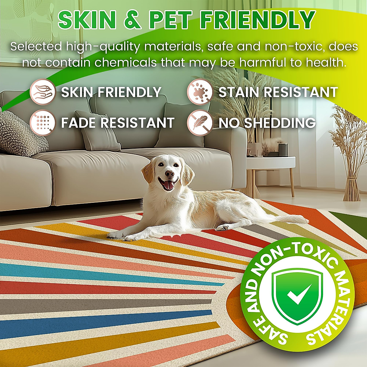 Washable 5x7 Sun Area Rug for Living Room, Rainbow Sun Modern Boho Large Area Rugs, Ultra Thin Low Pile Lightweight Soft Indoor Floor Carpet with Non-Slip Backing for Bedroom Kids Nursery Play Room