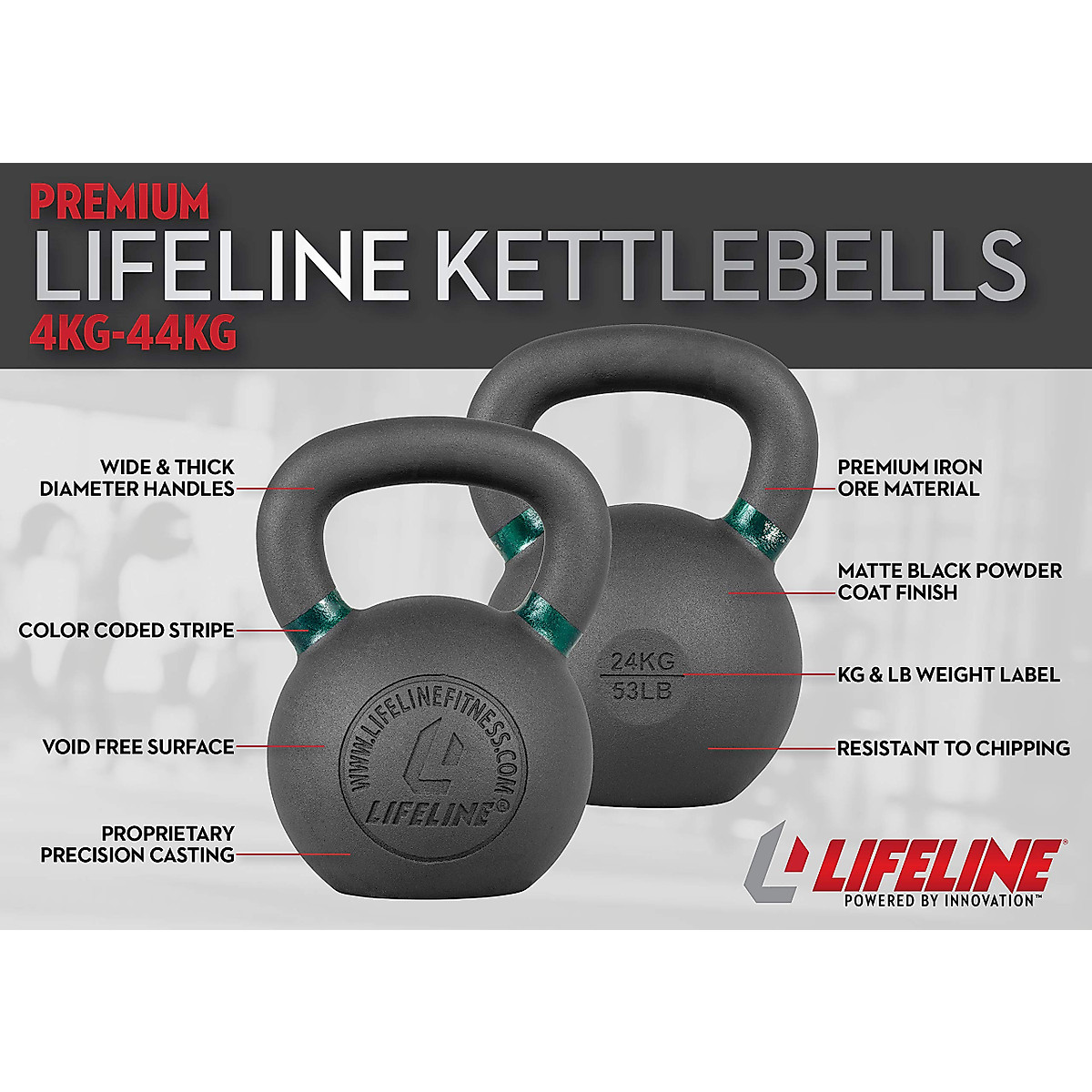 Lifeline Kettlebell Weight – 24 kg/53 lb , Black