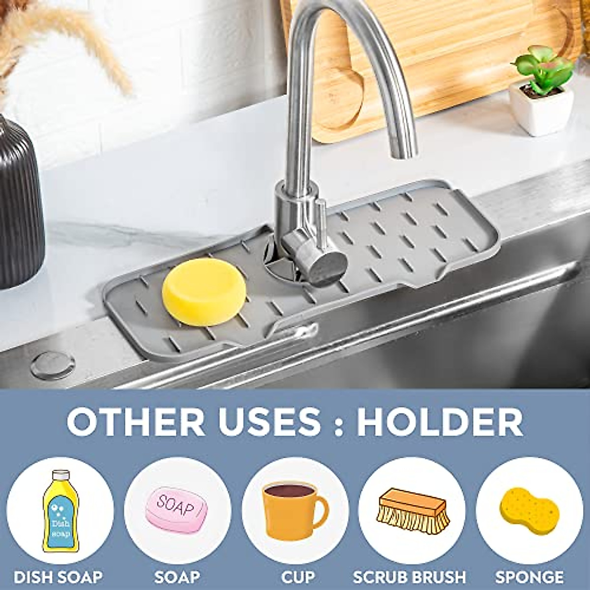 Phoenix Gemini Kitchen Sink Drip Catcher - Silicone Faucet Mat - Kitchen Sink Protectors - Kitchen Sink Splash Guard - (DCGrey)