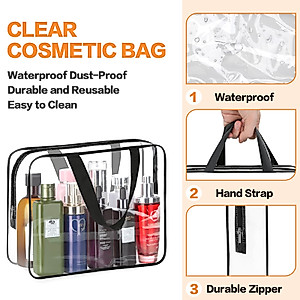 HAOGUAGUA 3 Pieces Large Clear Travel Bags for Toiletries, Waterproof Clear Plastic Cosmetic Makeup Bags, Transparent Packing Organizer Storage Bags (Black)