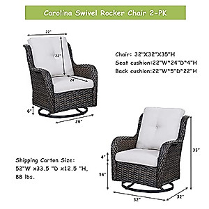 Rilyson Wicker Rocking Chair Swivel Chairs - 4 Piece Rocker Patio Chairs Set Rattan Rocking Chair for Outdoor Porch Deck Garden Backyard(Brown/Beige)