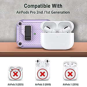 RFUNGUANGO for AirPods Pro 2nd /1st Generation Case Cover, Automatic Pop-up Carbon Fiber Case with Secure Lock Clip, Full Body Shockproof Hard Shell Protective Case for AirPods Pro 2022/2019- Purple