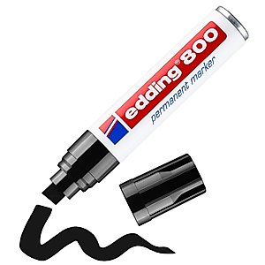edding 800 permanent marker - black - 1 pen - chisel nib 4-12 mm - for bold markings - waterproof, quick-drying, smear-proof pens - for cardboard, plastic, wood, metal, glass and fabric