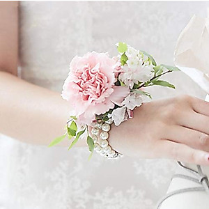 ericotry 2pcs Stretch Pearl Wrist Bands Corsages Handmade DIY Accessories for Wedding Prom Party