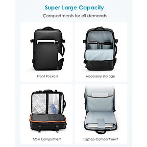 HOMIEE Carry on Bag Large Travel Backpack Flight Approved, Waterproof Rucksack Anti Theft Laptop Backpack for Men Women, 24-40L Expandable Weekender Overnight Duffel Bag Hand Luggage Suitcase