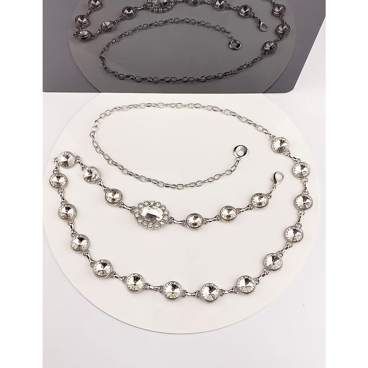 BEMYLV Silver Rhinestone Chain Belt Sparkly Bling Crystal Waist Chains for Women Dresses Girls Fashion