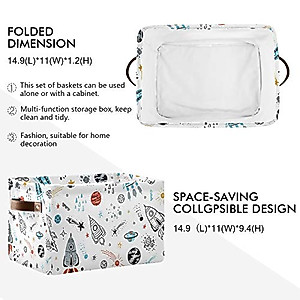 Storage Basket Cube Large Collapsible Toys Storage Box Bin Laundry Organizer for Closet Shelf Nursery Kids Bedroom,15x11x9.5 in (1 pack, Space Rocket Planet)