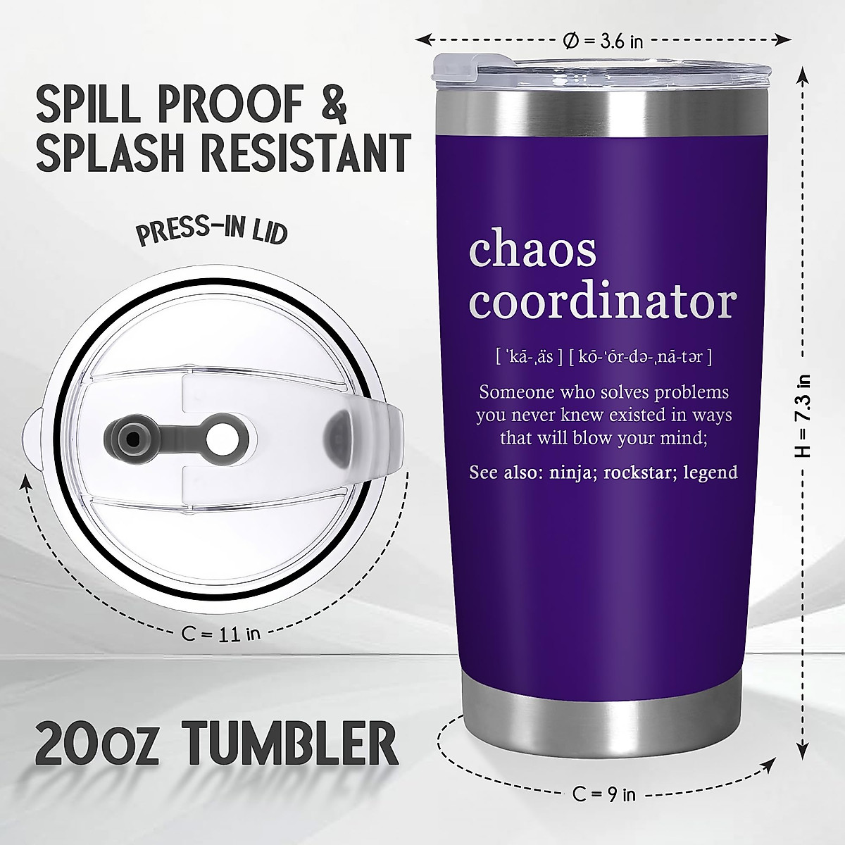 AXIARA Gifts for Women - Chaos Coordinator 20 oz Stainless Steel Insulated Coffee Tumbler With Lid - Teachers Day Birthday Appreciation Thank You Gifts for Coworkers Boss Lady Employee Teachers