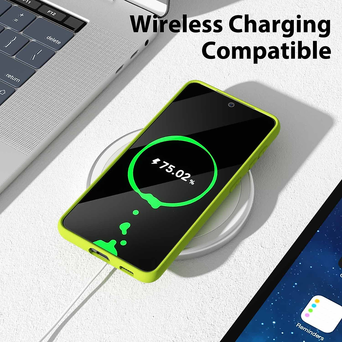 oakxco for Samsung Galaxy S21 Phone Case Liquid Silicone, Fluorescent Bright Solid Color, Cute Thin Slim Soft Rubber TPU Smooth Gel Matte Protective Cover for Women Girl Aesthetic, Lime Neon Green