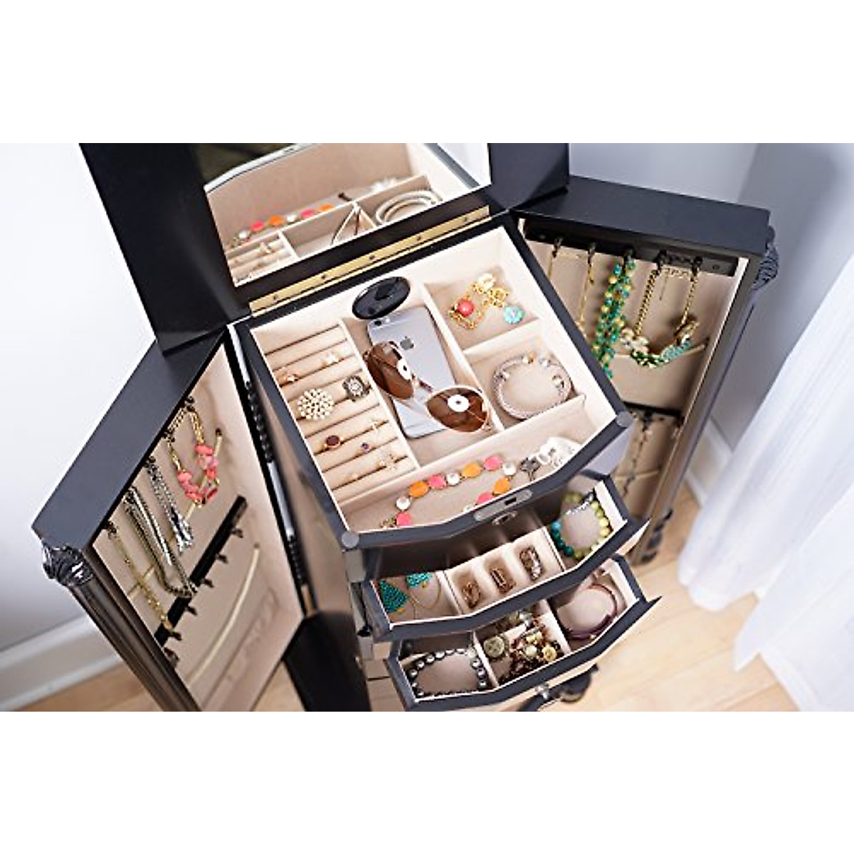 Alveare Home Louisa Locking Jewelry Armoire, Black