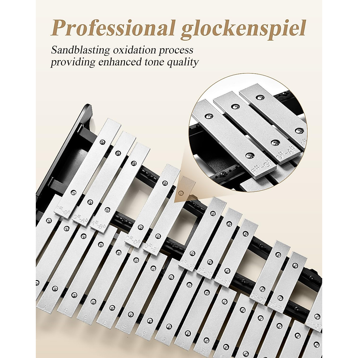 Eastar Professional 32 Note Glockenspiel Xylophone Bell Kit Percussion Kit with 8 Inch Drum Practice Pad, Stand, Glockenspiel Stick, Drum Sticks and Carrying Bag