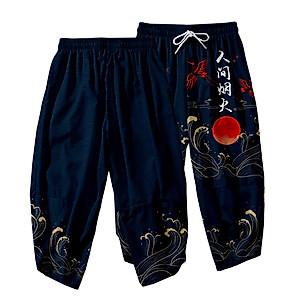 DOSLAVIDA Men's Japanese Kimono Jacket Set Stylish Open Front Coat With Shorts Chinese Style Printed Cardigan Suits