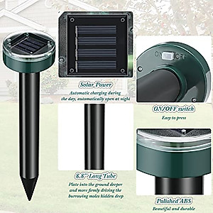 Kittmip Solar Mole Repellent Ultrasonic Powered Outdoor Sound Wave Deterrent for Lawn Garden Snakes Moles Gophers Groundhogs Voles and Other Burrowing Mice, Round (18)