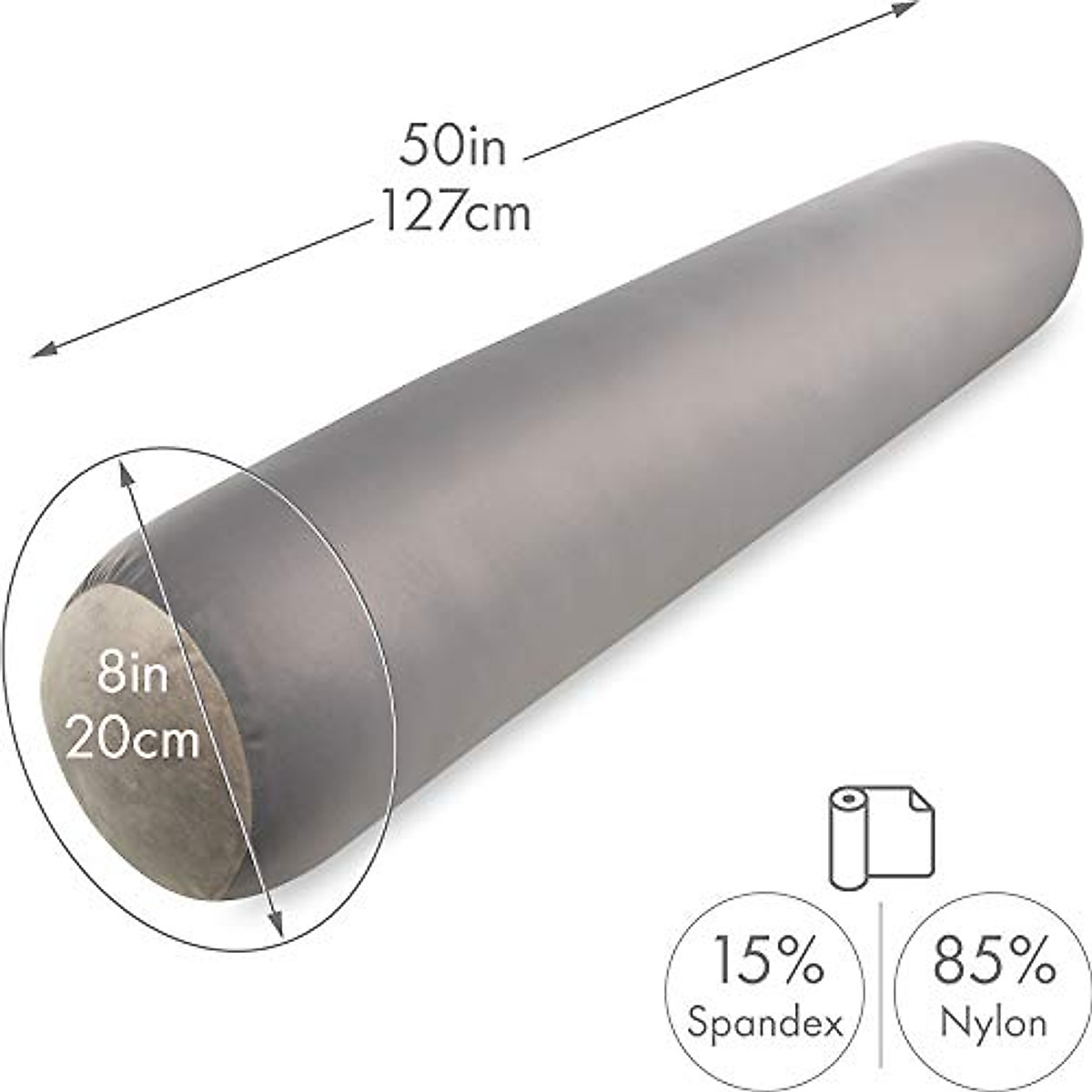 Case Only - Body Pillow Cover Stylish Silky Super Soft - 85% Spandex/ 15% Nylon, Beauty - Anti Wrinkle, Anti Aging Prevention - Breathable Pillowcase Design - Gentle on Hair Size 48 X 8, Stone Grey