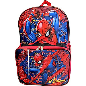 Ruz Spiderman Boy's 16 Inch Backpack With Removable Matching Lunch Box (Black-Red)