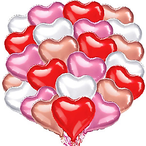24 Pieces 18 Inch Heart Shaped Foil Balloons Valentines Love Balloons for Happy Birthday Wedding Anniversary Bride Shower Party Decorations