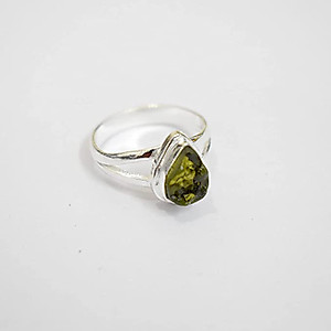 Silver Plated Ring, Moldavite Ring, Brass Ring, Czechoslovakia Ring, Moldau River Ring, meteorite Ring, healing crystal ring jewellery, silver plated (7 US)