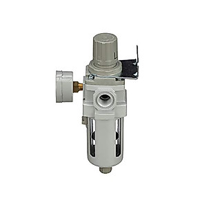 PneumaticPlus SAW400-N04BG Compressed Air Filter Regulator Piggyback Combo 1/2" NPT - Poly Bowl, Manual Drain, Bracket, Gauge