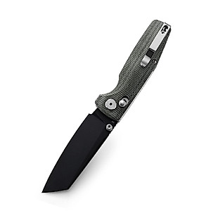 BESTECH KNIVES Pocket Folder Folding Knife: 3.07" D2 Steel Black Cleaver Blade, Micarta Scales, Thumbstud, B-Lock, EDC Steel Clip, BG43B-2 (Green Micarta)