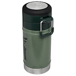 Stanley FlowSteady Bear Cub Bottle, 12oz, Stainless Steel Insulated Water Bottle for Kids (8 and Above) with 3 Interchangeable Metal Badges, Hammertone Green