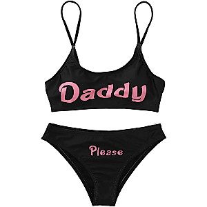 AWIBMK Woman Come Here Daddy Bra Panty Lingerie Set Teen Girl Two Piece Bikini Swimsuit Black M