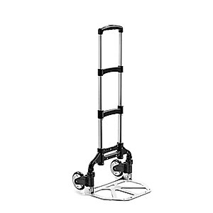 Caflower Folding Hand Truck,Sliver Aluminium Portable Folding Trolley with 3-Position Folding Pulley Handles, Load Capacity 175 lbs for Home, Office and Travel Use.Rubber Wheels
