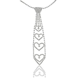 ELABEST Sparkly Rhinestone Necklace Silver Tie Gothic Diamond Choker Crystal Tennis Chain Wedding Bridal Bridesmaid Jewelry for Women (HEART)
