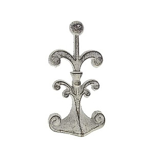 Fleur De Lis Cast Iron Door Stop | Decorative Door Stopper Wedge | with Padded Anti-Scratch Felt Bottom | Antique Vintage Design | Solid and Heavy Duty| 4x3.5x7.75" | Rustic White
