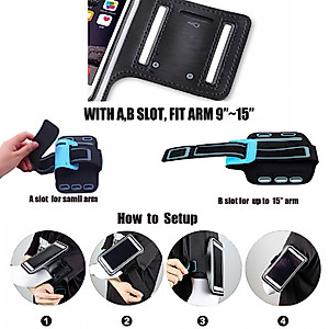 [2pack] Armband for iPhone X XS XR MAX 8/8plus/7/6/6S Plus,Samsung Galaxy S9 s8 s7 s6 Edge s8+,Note 5.etc.CaseHQ Adjustable Reflective Exercise Running Pouch Key Holder-Hiking,Biking(Black+Purple)