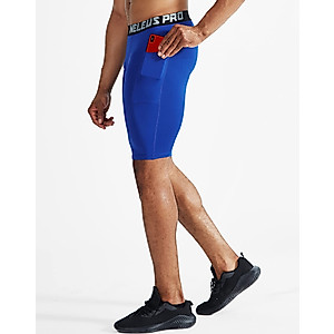 NELEUS Men's 3 Pack Compression Shorts with Pockets Dry Fit Yoga Running Shorts,6063,Black/Grey/Blue,US 2XL,EU 3XL