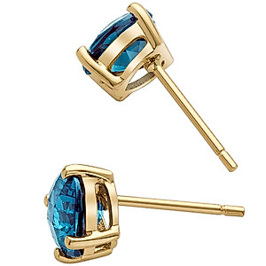 Peora 14K Yellow Gold Created Alexandrite Heart Stud Earrings for Women, Color-changing Solitaire Studs, 6mm, 2 Carats total, Friction Back