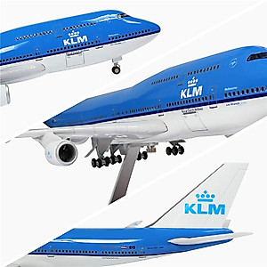 24-Hours 18” 1:130 Scale Airplane Model Dutch Airlines 747 Plane Model KLM Model Plane with LED Light(Touch or Sound Control) for Decoration or Display
