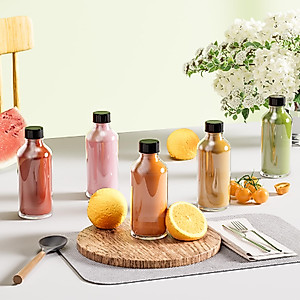 20 Pack 4 oz Small Clear Glass Bottles with Lids, 120ml Short Glass Jars, Empty Reusable Juice Bottles with Funnels, Stickers and Brush, Mini Liquor Bottles for Water, Ginger, Whiskey