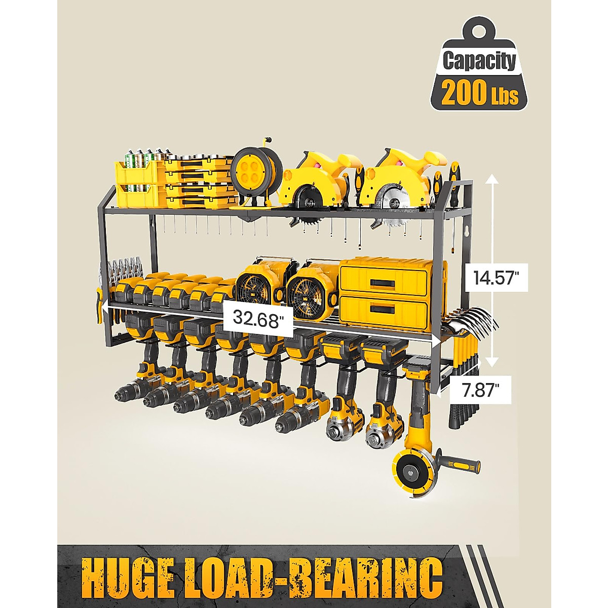 JOIRACK Power Tool Organizer Wall Mount,Drill Holders Wall Mount,Garage Tool Organizers,Power Tool Storage Rack,Powertool Organizer (3 Tiers 9 Drill Holder, 32 IN)