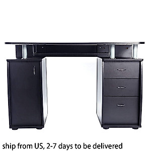 Home Office Black Computer Desk - Wood Computer Workstation with 1pc Door, 3pcs Drawers and Keyboard Tray for Home Office Workstation (black2)