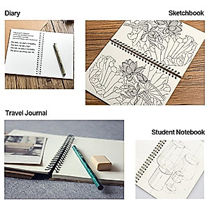 Soft Cover Spiral Notebook Journal 2-Pack, Blank Sketch Book Pad, Wirebound Memo Notepads Diary Notebook Planner with Unlined Paper, 100 Pages/ 50 Sheets, 7Inchx 4.75Inch (Brown and Black)