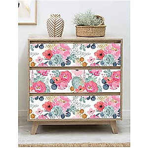 Noihlja Peel and Stick Wallpaper Removable Floral Cactus Pink Navy Flower Vinyl Self Adhesive Prepasted Decorative for Girls Women Bedroom Cabinets Desk Countertops 17.7in x 9.8ft