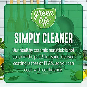 GreenLife Soft Grip Diamond Healthy Ceramic Nonstick, 5QT Saute Pan Jumbo Cooker with Helper Handle and Lid, PFAS-Free, Dishwasher Safe, Turquoise