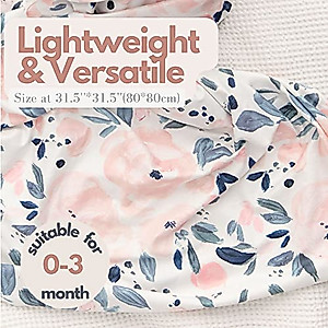 Vollmic Newborn Baby Girl Receiving Blanket Swaddle Blanket Stretchy Knit Swaddle Set with Matching Headband (Ink Pink)