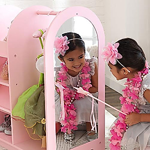 KidKraft Wall Mount Wooden Fashion Pretend Dress-Up Station Children's Furniture with Storage and Mirror - Pink, Gift for Ages 3+