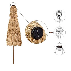 PUPZO 9 ft - Patio Umbrella, Tiki Thatched Outdoor Umbrella with Hawaiian Style Beach Umbrella with Center Light